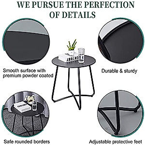 CaiFang Patio Side Table Outdoor, Metal Side Table Small Round Side Table Weather Resistant End Table Outdoor Table for Garden Porch Balcony Yard Lawn, Black