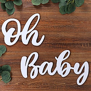 Wood Baby Sign, White Party Banner for Baby Shower Decorations, Birthday Party, Gender Reveal Backdrop, Wall Decor by QIFU