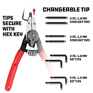 Powerbuilt Combo Switch Internal/External Snap Ring Pliers, Straight/Bent Jaw for Ring Remover, Extra Tips - 941456