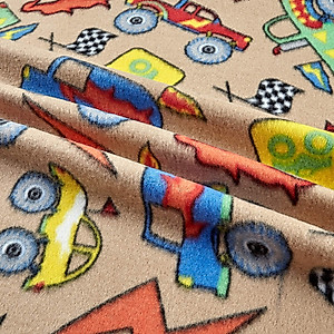 Polar Fleece Monster Trucks Tan, Fabric by the Yard