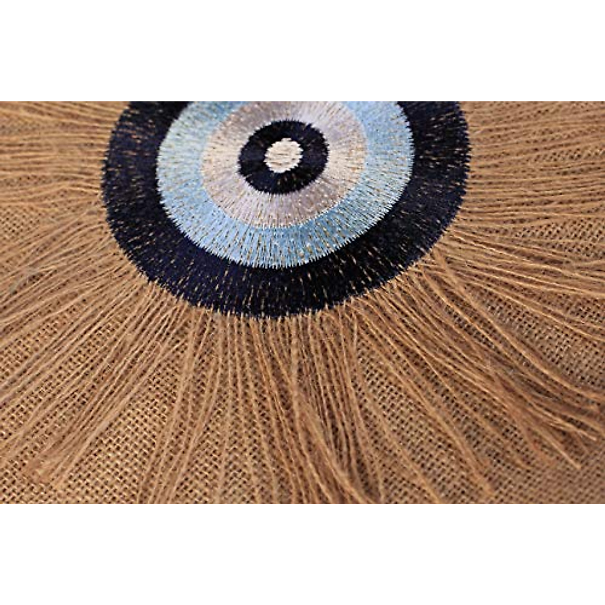 Evil Eye Embroidery Jute Handbag Tote Beach Bag Zipper Gift Bag with Crystals and Tassels