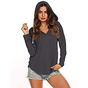shushuKISS Womens Hooded V Neck Sweatshirts Long Sleeve Hoodie Soft Hoody Tshirts Dark Gray XX-Large