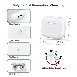 Jinstyles Upgraded Wireless Charging Case Compatible with 3rd Generation, Case Replacement Compatible for 3rd Generation, Wireless Charger Case Air Pods 3 with Bluetooth Pairing Sync Button, White