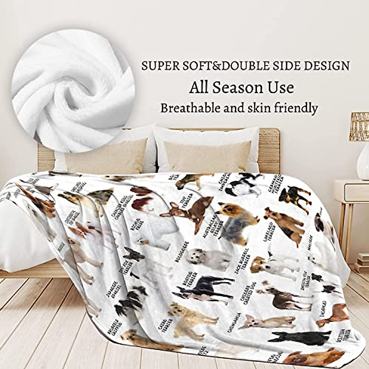 Dog Blanket for Adult Mens Womens, Ultra Soft Dog Throw Blanket for Dog Lovers, Lightweight Warm Cozy Blanket with Dog Pattern Plush Gifts for Christmas Thanksgiving Bed Couch Sofa 60x80in