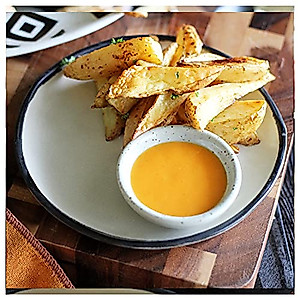 roro Hand-Molded Glossy Ceramic Stoneware White Tabletop Appetizer Plates with Hand-Drawn Black Border, Set of 2