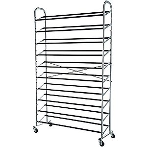 Amazon Basics 50-Pair Shoe Rack Organizer, Chrome, 35.8 x 14.6 x 59.5 inches