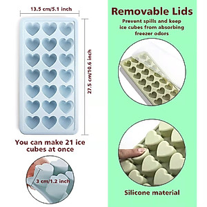 Heart Shape Ice Cube Tray, 21 Holes Silicone Ice Cube Mold with Removable Lid Flexible for Whiskey Cocktail Chocolate Valentine's Day (Blue)