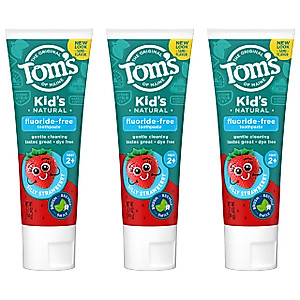 Tom's of Maine Fluoride Free Children's Toothpaste, Natural Toothpaste, Dye Free, No Artificial Preservatives, Silly Strawberry, 5.1 Ounce (Pack of 3) (Packaging May Vary)