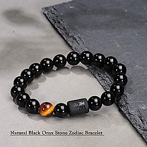 VLINRAS Zodiac Virgo Bracelet for Men Women Virgo Gifts Natural Black Onyx Stone Zodiac Charm Bracelet Constellation Horoscope Jewelry