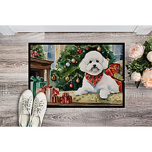 Caroline's Treasures DAC2611JMAT Bichon Frise Cozy Christmas Doormat Front Door Mat Indoor Outdoor Rugs for Entryway, Non Slip Washable Low Pile, 24H X 36W