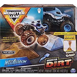 Monster Jam, Megalodon Monster Dirt Starter Set, Featuring 8oz of Monster Dirt and Official 1:64 Scale Die-Cast Monster Jam Truck