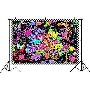 Lofaris Neno Glow in The Dark Birthday Party Photography Backdrops Colorful Graffiti Splash Paint Background Slime Happy Birthday Black Light Sleppover Party Banner Decor for Kids Birthday Supplies