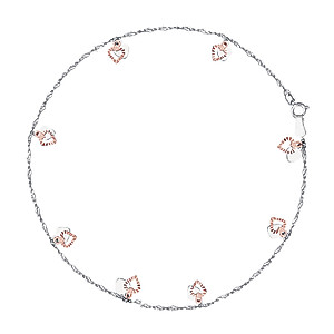 Ritastephens 14k White Rose Gold Fancy Heart Dangle Anklet Ankle Bracelet 10 Inches
