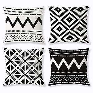 Outdoor Pillow Covers 18x18 Waterproof Set of 4 Boho Black and White Outdoor Pillows for Patio Furniture Decorative Garden Cushion Couch Throw Pillows Covers Farmhouse Home Decor 