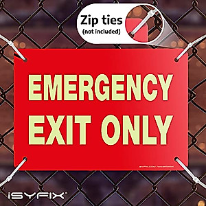 iSYFIX Emergency Exit Only Signs – 1 Pack 10x7 Inch – 100% Rust Free .040 Aluminum Signs, Glow in the Dark Laminated for Ultimate UV, Weather, Scratch, Water and Fade Resistance, Indoor and Outdoor