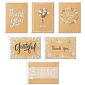 Hallmark Thank You Cards Assortment, Rustic Kraft (48 Thank You Notes with Envelopes), Grey (5STZ1160)