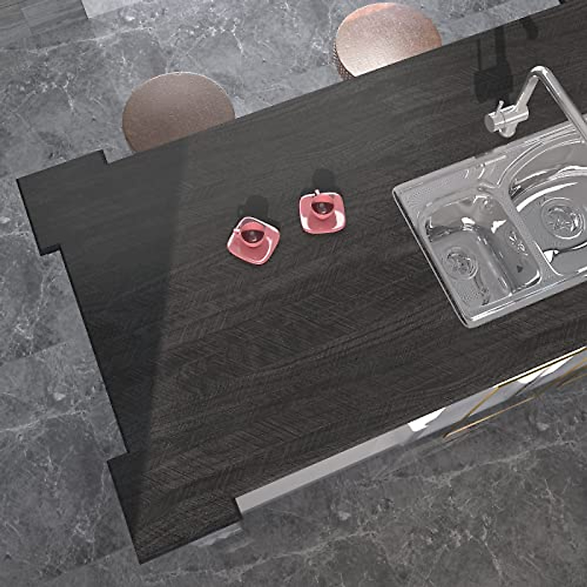 VIOPVERY Contact Paper 15.7"x78.7" Wood Wallpaper Peel and Stick Black Wood Grain Wall Paper Waterproof Easily Removable Self-Adhesive Film Wall Covering for Kitchen Countertop Cabinet Shelf Liner