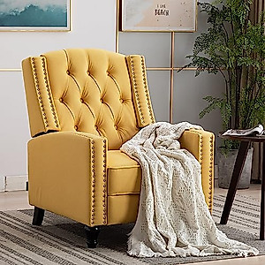 Artechworks Tufted Fabric Pushback Manual Recliner Chair for Living Room - Single Sofa Home Theater Seating- Comfortable Bedroom & Living Room Chair Reclining Sofa, Yellow