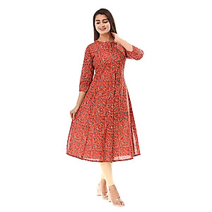 Vihaan Impex Printed Casual Red Floral Kurti for Women Long Kurta Tunic 3/4 Sleeve (as1 alpha l regular regular)