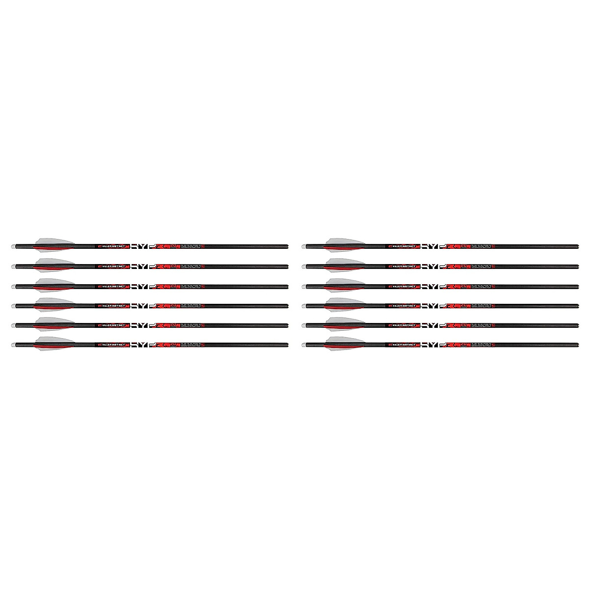 Killer Instinct MSCKI-1064-6 HYPR High Velocity Big Game Dense 20 Inch Heavy Carbon Crossbow Bolts with 3 Inch Vanes, 6 Bolts Per Pack, 2 Pack