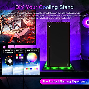 Gina LED Light Cooling Stand for Xbox Series X/S Console Accessories, 5050 Chip RGB LED Strip Vertical Stand, 12 Colors 300 Effects, DIY Multi-Colour Light by App Control, Music Sync, Heat Dissipation