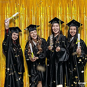 KatchOn, Iridescent Gold Fringe Curtain Backdrop - XtraLarge, 6.4x8 Feet, Pack of 2 | Gold Foil Curtains | Gold Streamer Backdrop Curtain, Gold Backdrop Curtain for Gold Streamers Party Decorations