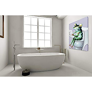 Yihui Arts Funny Bathroom Wall Art Hand Painted Happy Frog Reading Book Large Painting Pictures with Framed for Decor
