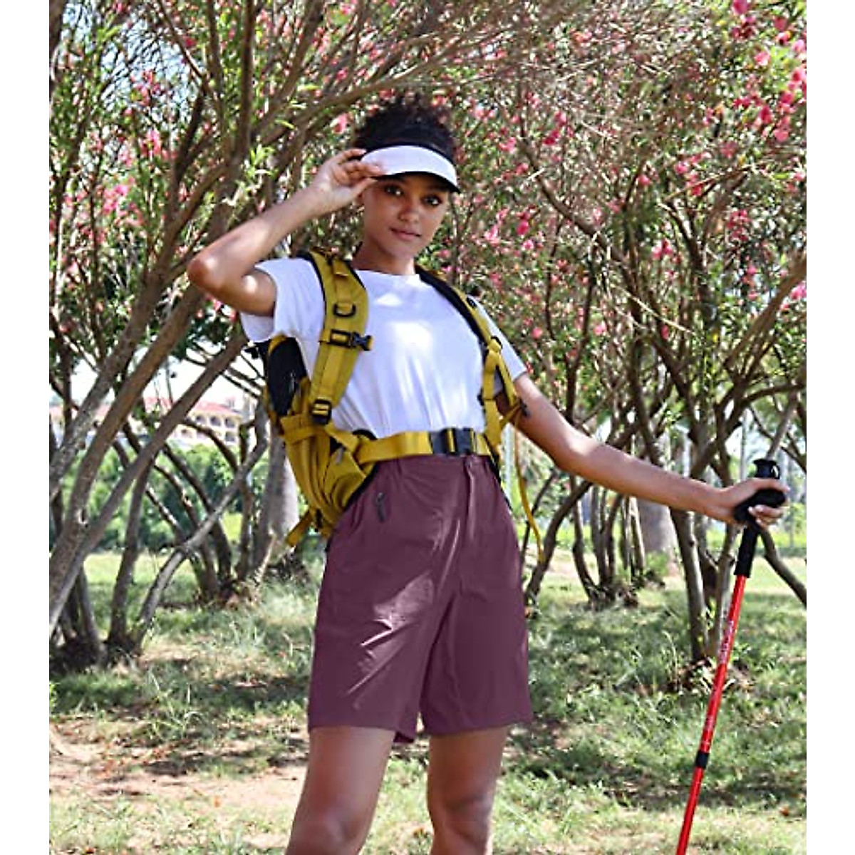 Pudolla Women's Quick Dry Stretch Hiking Shorts Lightweight UPF50+Shorts for Women with Zipper Pockets (Mauve Wine Medium)