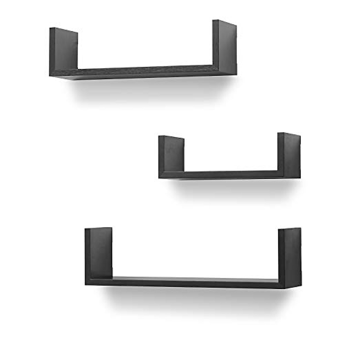Americanflat Black Floating Shelves - Set of 3 - U Shaped Wall Mounted Display Ledges for Bedroom, Living Room, Bathroom, Kitchen, and Office