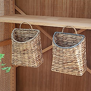 GYASVWU Woven Hanging Basket Water Hyacinth Hanging Wall Basket Wicker Handmade Baskets for Garden Farmhouse Home (Seagrass mouth)