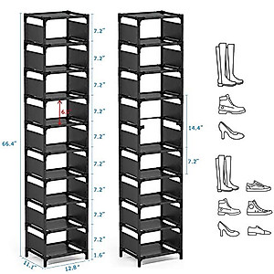 sunvito shoe rack 10 tiers, Space saving 10 pairs tall shoes organizer shoe shelves, Narrow shoe rack stackable cubby storage for entryway,closet,cabinet,bedroom,garage,wardrobe, over door,hallway