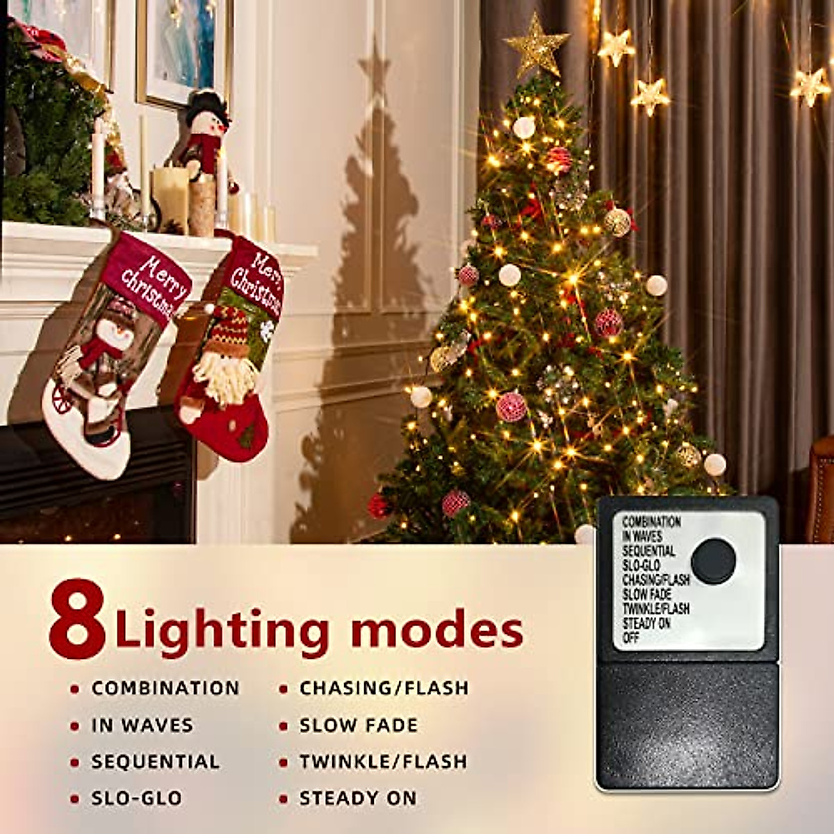 PABIPABI Christmas Tree Lights Warm White, 2 Pack 200 Led Outdoor Christmas Lights for House, 66ft Waterproof Christmas String Lights Plug in with 8 Modes for Bedroom Indoor & Outdoor Decor(2 Pack)