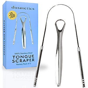 DOSMETICS - Tongue Scraper Variety Pack 100% Medical Grade Stainless Steel Spoon and U shaped Tongue Scrapers for Adult and Kids, Easy To Use, For Oral Care & Hygiene