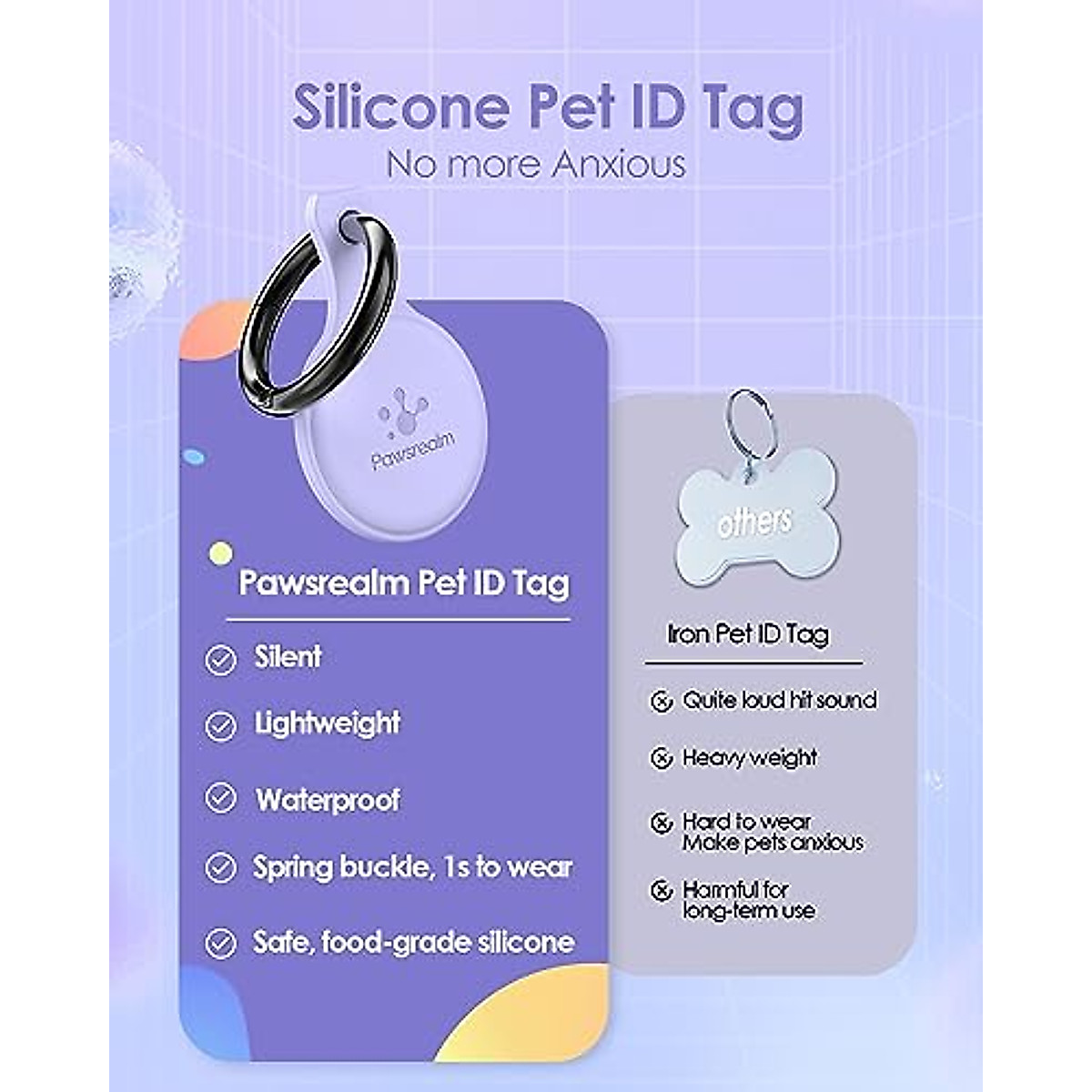 PawsRealm NFC & QR Code Pet ID Tag, Silicone Silent Dog Tag, Cat Name Tag, Personalized Customized Dog Tag, Modifiable Pet Online Profile, Instant Pet Location Alert Email, Anti-Lost Function