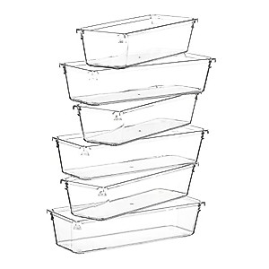 Clear Plastic Drawer Organizers Set, Organizer Trays for Kitchen Drawers Set of 6, Vanity Organizer for Bathroom, Makeup, Kitchen Utensils and Office, 9 x 3 x 2In