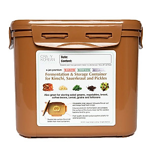 Crazy Korean Cooking Premium Kimchi, Sauerkraut Fermentation and Storage Container with Inner Vacuum Lid, Sandy Brown, 0.9 gallon (3.4 L) (0.9 Gal (3.4L) 1 PACK)