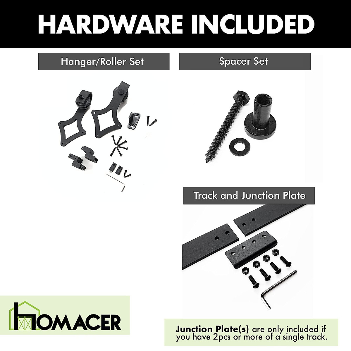 Homacer Mini Black Rustic Non-Bypass Sliding Barn Door Hardware Kit, for One/Single Door, 48-inch Long Flat Track, Diamond Design Roller, Cabinet TV Stand Console Use…