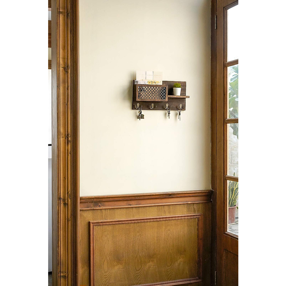 Dahey Key Holder Wall Mounted Mail Holder Organizer with 4 Double Key Hooks for Wall Entryway Decorative Key Rack Shelf Rustic Home Decor for Entryway Mudroom Hallway Kitchen Office, Bronze