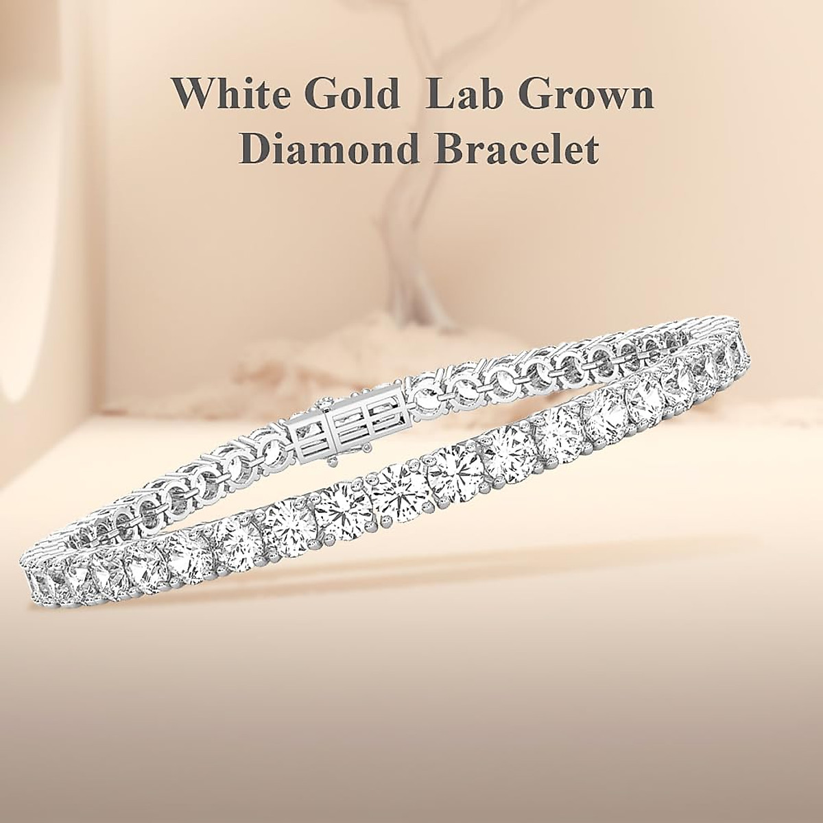 Diamond2Deal 14k White Gold Round Cut Lab Grown Diamond Tennis Bracelet Gift for Women (1 ct, Color-D, Clarity- VS)