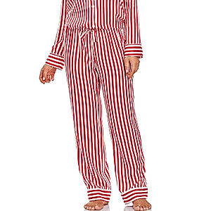 Serenedelicacy Women's Satin Pajama Set Long Sleeve Button Down Sleepwear 2-Piece Striped Silky Pj Set (Medium, Red, Striped)