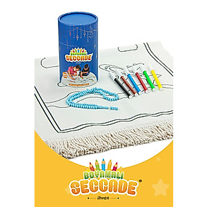 ihvan online, Kids Prayer Mat, Washable Painted Prayer Rug for Kids, Colourful Marker, Muslim Prayer Mala Beads, Soft Salah Travel Mat Carpet, Perfect Islamic Gifts for Kids, Blue