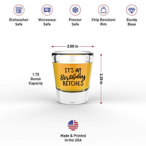 LitGifts Its My Birthday Shot Glass, 21st Birthday Gifts for Her, 21st Birthday Shot Glass for Her, Birthday Glasses for Women, 1.75 Ounce Shot Glass in Black, Small