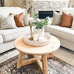 Artera Round Wicker Rattan Tray - 18 inches, Hand Woven Tray for Coffee Table, Ottoman, Natural Serving Tray with Handles, Circular Decorative Basket Tray.