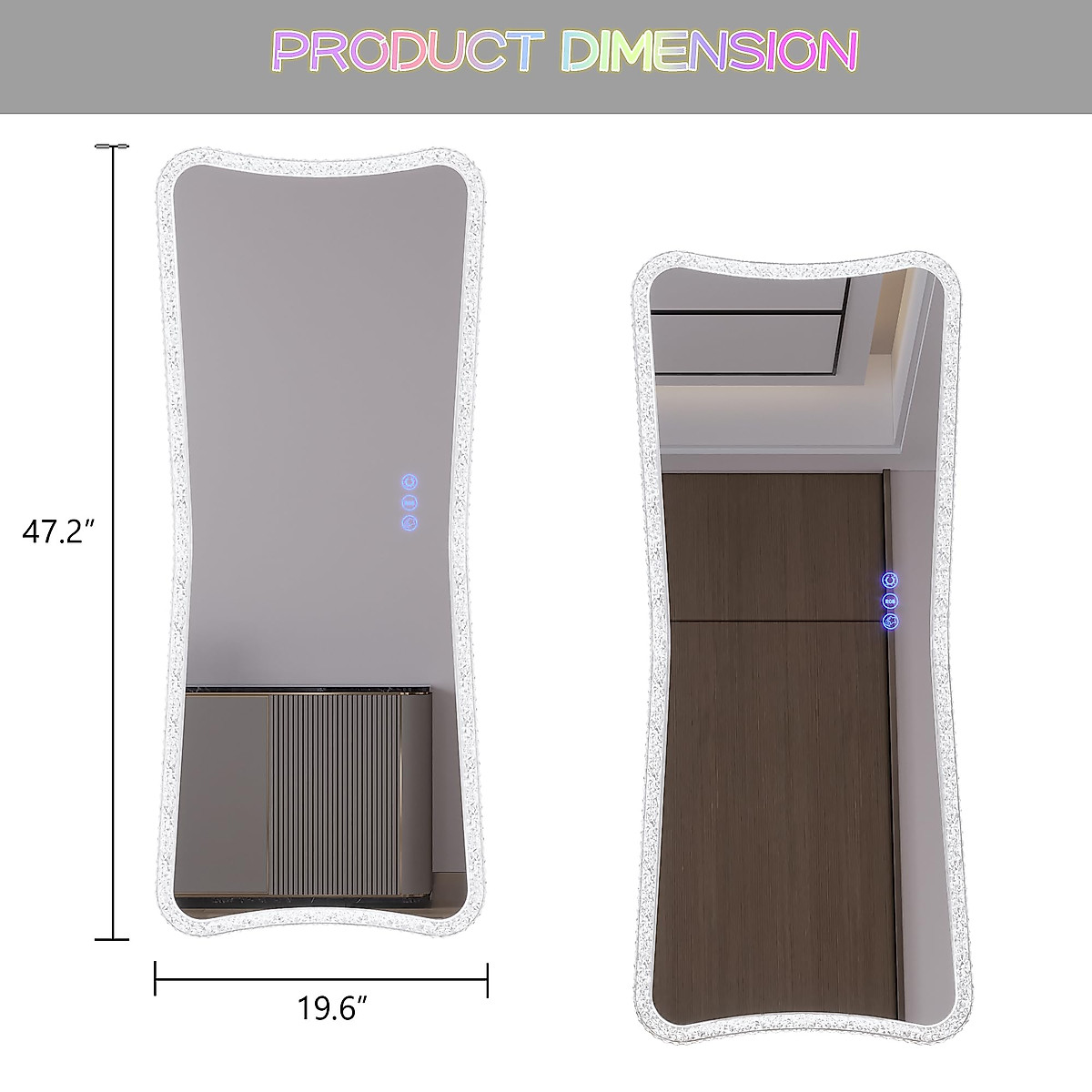 Lvifur RGB LED Full Length Mirror 48”x20”, Wall Mounted Hanging Mirror 7 Dynamic & 7 Static Modes Dimmable, Full Body Lighted Mirror for Bedroom, Cloak Room