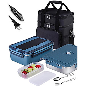 FanFanOK Electric Lunch Box Food Heater 80W Portable Food Warmer with 1.8L Stainless Steel Container for Car Truck Home Work Adults,12V 24V 110V Loncheras Electricas para Calentar Almuerzo