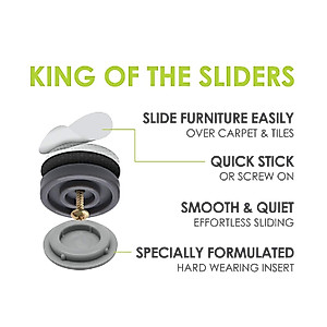 GorillaGlides CB323 1-1/4 Inch Furniture Sliders/Chair Glide Floor Protectors (Set of 8 Glides) Self-Adhesive Screw On Glides for Sliding on Carpet and Hard Surface Flooring, Round