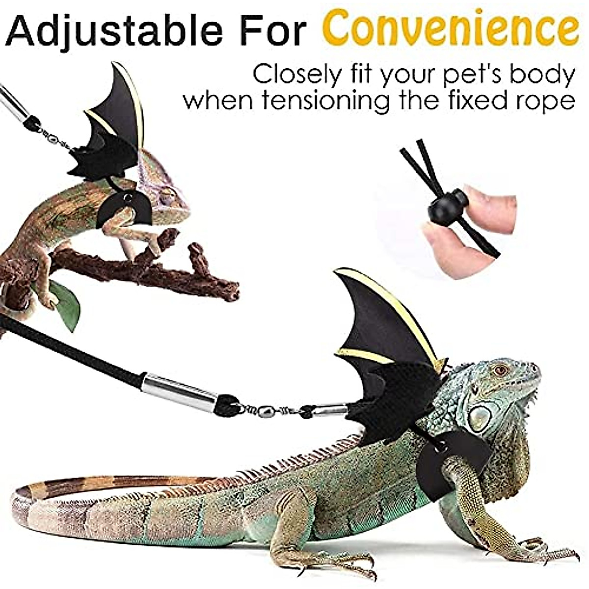 Bearded Dragon Leash Harness with Magician Hat and Bowtie Halloween Costume Set,3 Pack Bat Wing with Leash for Lizard Reptile Halloween,Holiday,Party,Photos Small Animal Clothes Outfit (Orange Set)