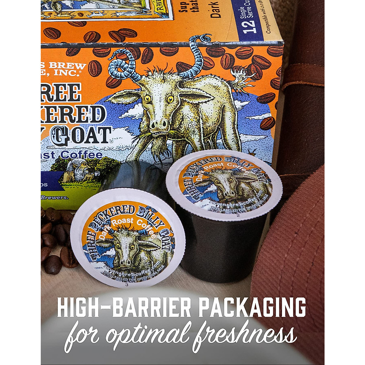 Raven’s Brew Coffee High Caffeine Dark Roast K-Cup Compatible Single Serve Pods — Three Peckered Billy Goat 12ct