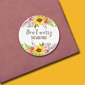 She Won This! Sunflower and Peony Thank You Customer Appreciation Sticker Labels for Small Businesses, 60 1.5" Circle Stickers by AmandaCreation, Great for Envelopes, Postcards, Direct Mail, & More!