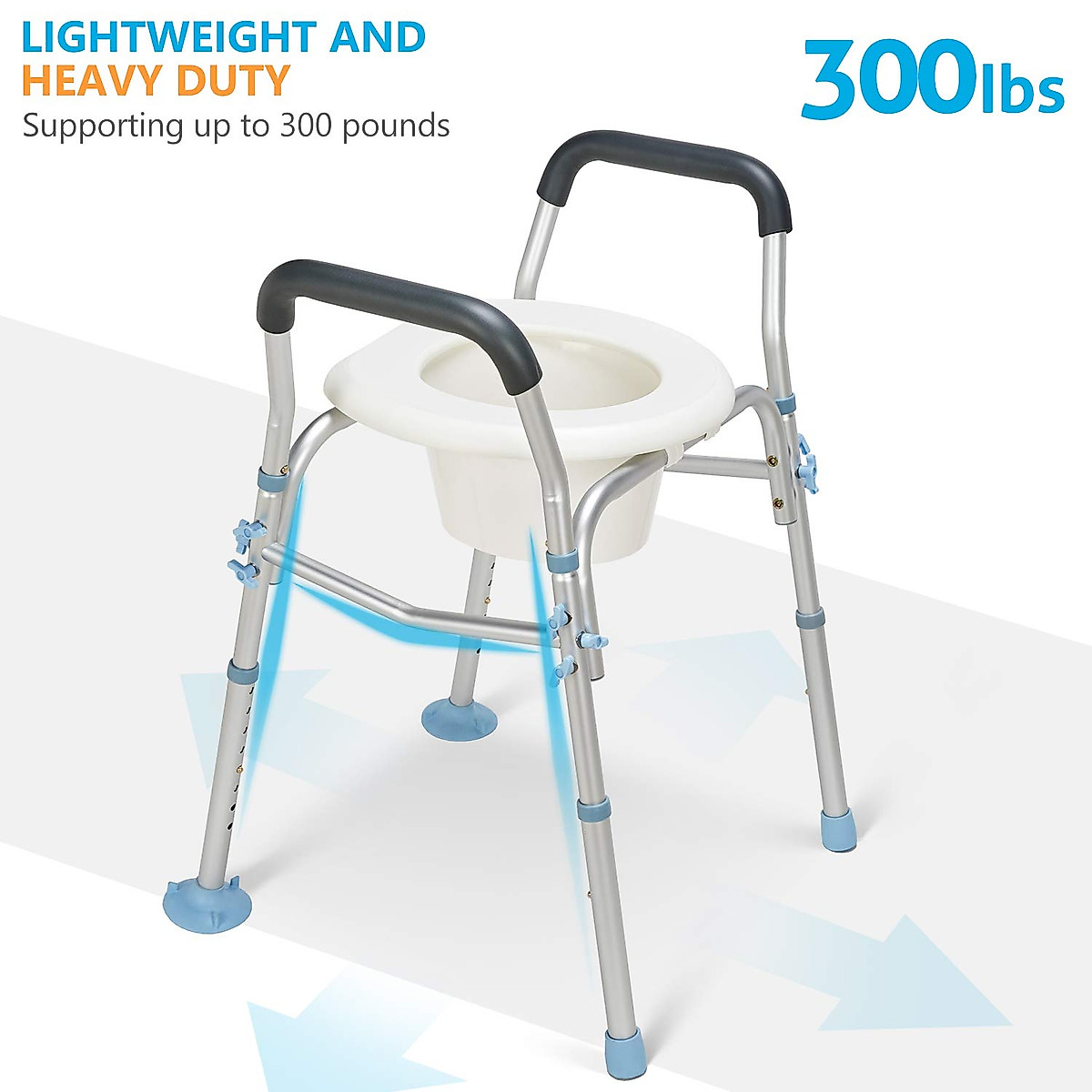 OasisSpace Stand Alone Raised Toilet Seat 300lbs - Medical Raised Commode Toilet with Splash Guard and Safety Frame, Height Adjustable Legs, Bathroom Assist Frame for Elderly, Handicap, Disabled